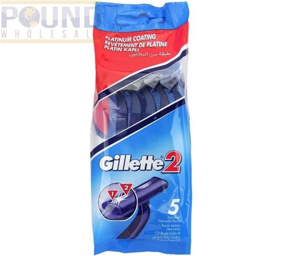 Wholesale Gillette 2 Platinum Coating Twin Blade Disposable Razors 5 ...