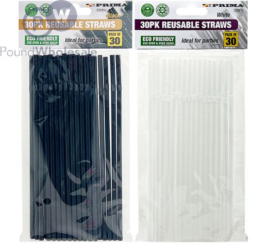 Wholesale Prima Flexible Reusable Straws 30 Pack Black & White Assorted ...