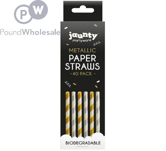 Wholesale Jaunty Partyware Biodegradable Metallic Paper Straws 40 Pack ...