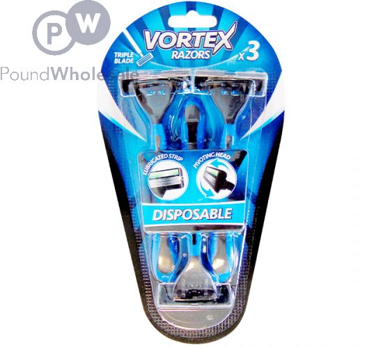 Wholesale Vortex Men's Triple Blade Disposable Razors 3 Pack | Pound ...
