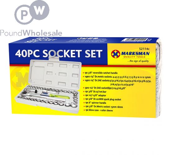 Wholesale Marksman Ratchet Sae & Metric Socket Set 40pc | Pound Wholesale