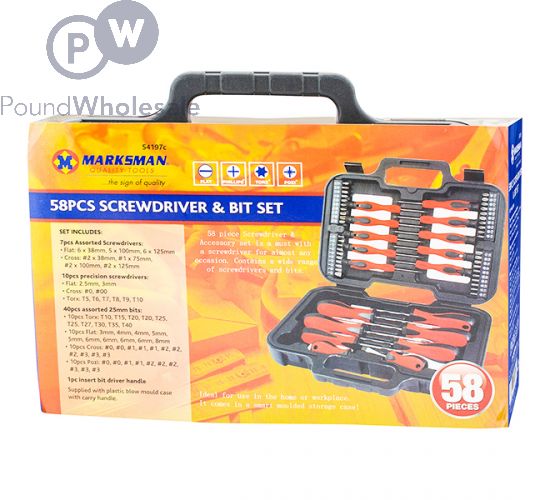 Wholesale Marksman Screwdriver & Bit Set 58pc | Pound Wholesale