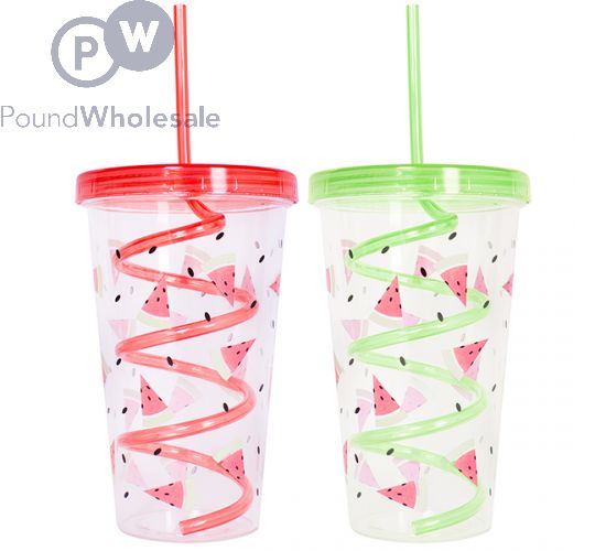 Wholesale Bello Watermelon Beaker With Lid & Straw 600ml Assorted ...