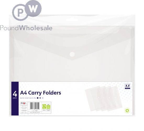Wholesale A4 Transparent Carry Folders 4 Pack | Pound Wholesale