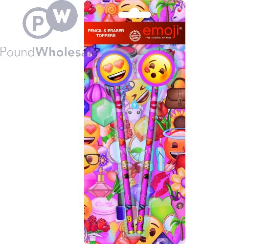 Wholesale Emoji Pencil & Eraser Toppers 2 Pack | Pound Wholesale
