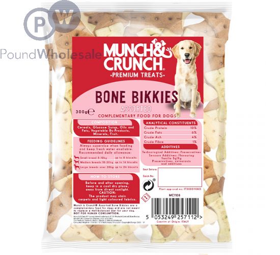 Wholesale Munch & Crunch Assorted Bone Dog Bikkies 300g | Pound Wholesale
