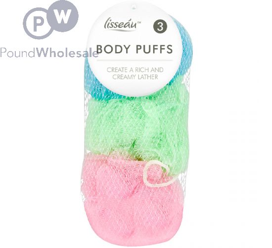 Wholesale Lisseau Assorted Colour Body Puffs 3 Pack | Pound Wholesale