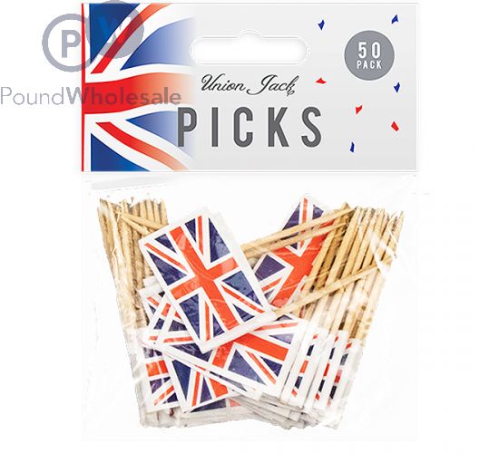 Wholesale Pop Union Jack Printed Picks 50 Pack | Pound Wholesale