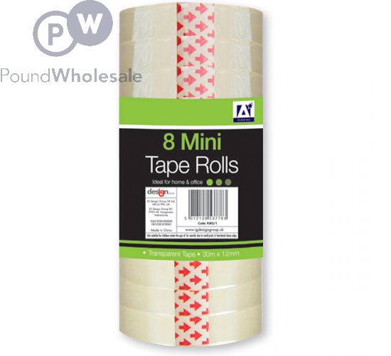 Wholesale Transparent Mini Tape Rolls 30m X 12mm 8 Pack | Pound Wholesale