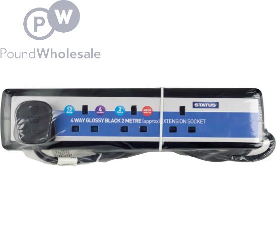 Wholesale Status 4 Way Glossy Black 2 Metre Extension Socket | Pound ... Wholesale Status 4 Way Glossy Black 2 Metre Extension Socket | Pound ...