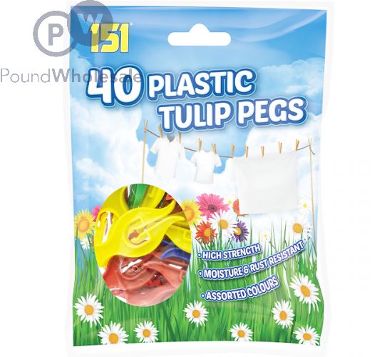 Wholesale 151 Assorted Colour Plastic Tulip Pegs 40 Pack | Pound Wholesale