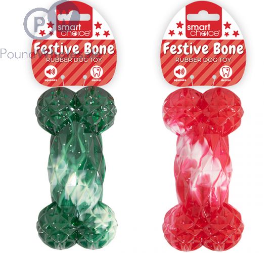 Wholesale Smart Choice Christmas Squeaky Sparkle Festive Rubber Bone ...