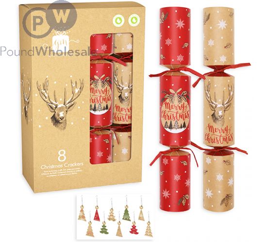 Wholesale Giftmaker Kraft Stag Christmas Crackers 8 Pack | Pound Wholesale