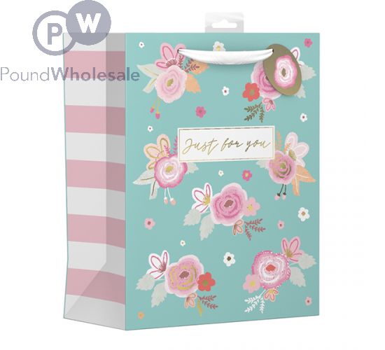 Wholesale Floral Teal Gift Bag Large | Pound Wholesale