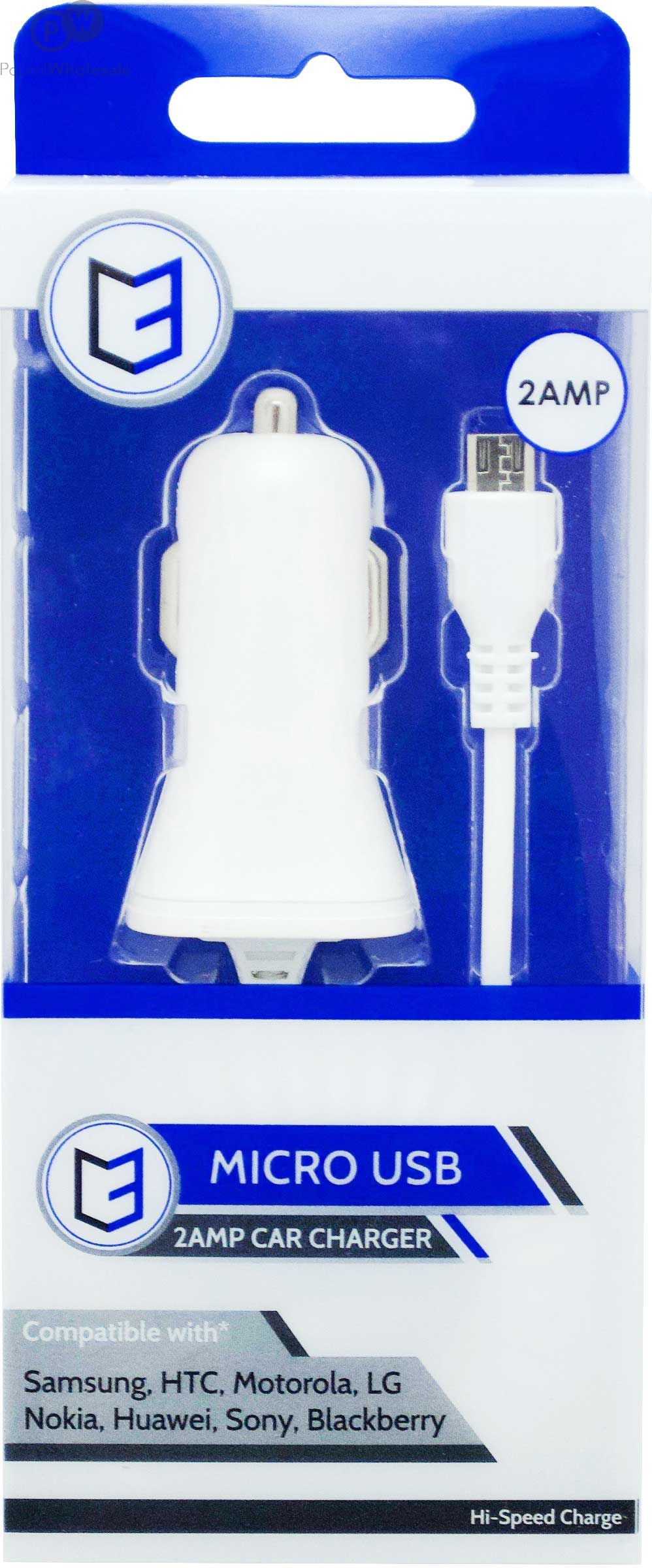Vibe 2Amp White Micro USB Car Charger 1.2m