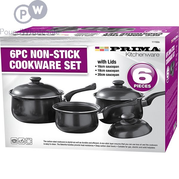 Wholesale Prima Non-stick Black Saucepan Cookware Set 6pc | Pound Wholesale