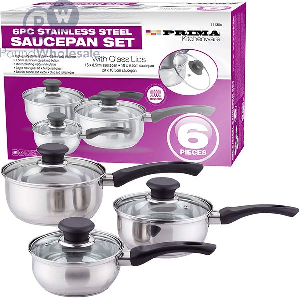Wholesale Prima Stainless Steel Saucepan Set 6pc Pound Wholesale