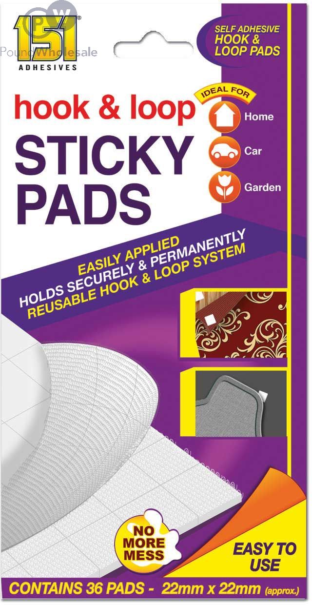 Sticky hook and loop pads store