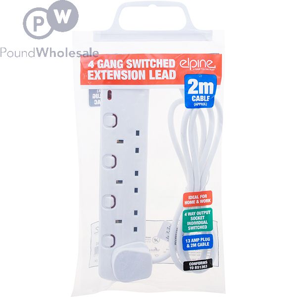 Wholesale Elpine 4 Gang 13amp Neon Light Switched Extension Lead 2m ...