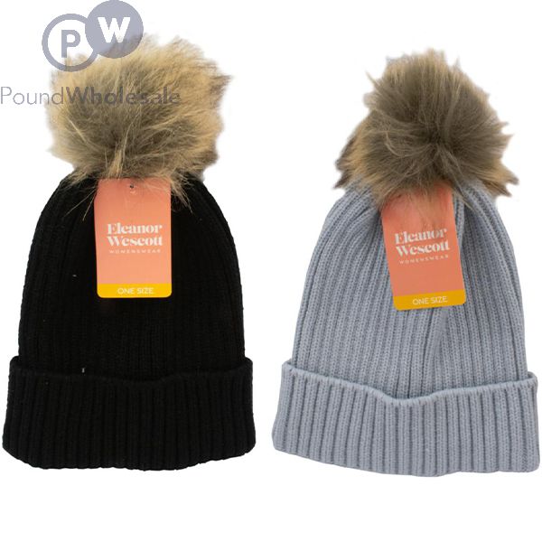 Wholesale Eleanor Wescott Women's Faux Fur Pom Pom Winter Hat Assorted Colours | Pound Wholesale