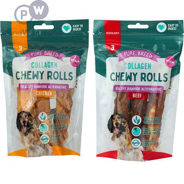 Wholesale Pure Breed Collagen Chewy Rolls Dog Treats 3 Pack Assorted ...