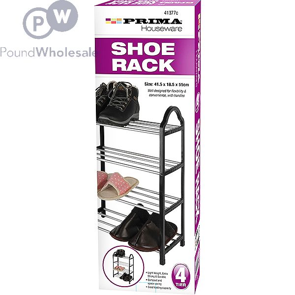 Wholesale Prima 4 Tier Black Shoe Rack 41.5 X 18.5 X 55cm Pound Wholesale