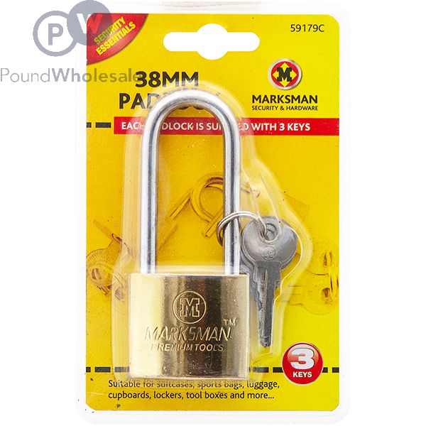 Wholesale Marksman Long Beam Brass-coated Padlock 38mm | Pound Wholesale