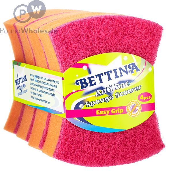 Wholesale Bettina Easy Grip Anti-bac Sponge Scourer 4 Pack | Pound ...