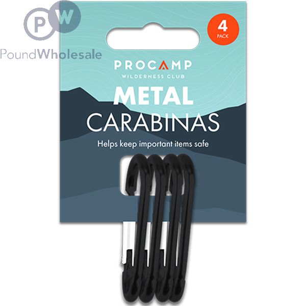 Wholesale Procamp Black Metal Carabiner Clips 4 Pack | Pound Wholesale