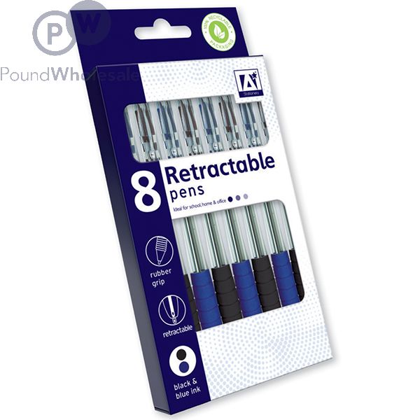 Wholesale 6 Black & Blue Retractable Pens Set | Pound Wholesale