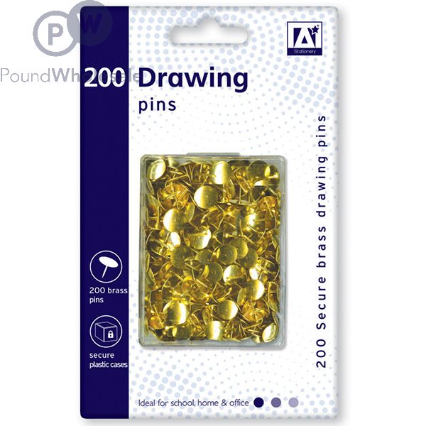 Wholesale Gold Drawing Pins In Plastic Case 200pc | Pound Wholesale