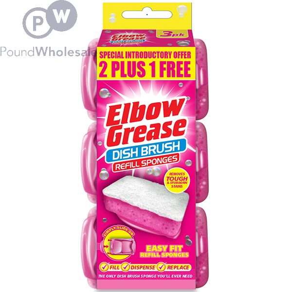 Wholesale Elbow Grease Pink Dish Brush Refill Sponges 3 Pack | Pound ...