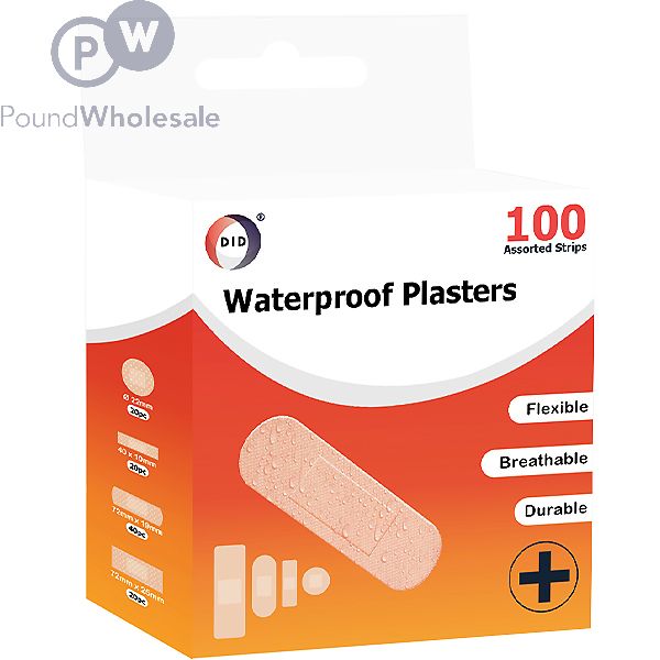 Wholesale Did Waterproof Plasters Assorted Sizes 100 Pack | Pound Wholesale