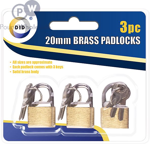 Wholesale Did 20mm Brass Padlocks With Keys 3pc | Pound Wholesale