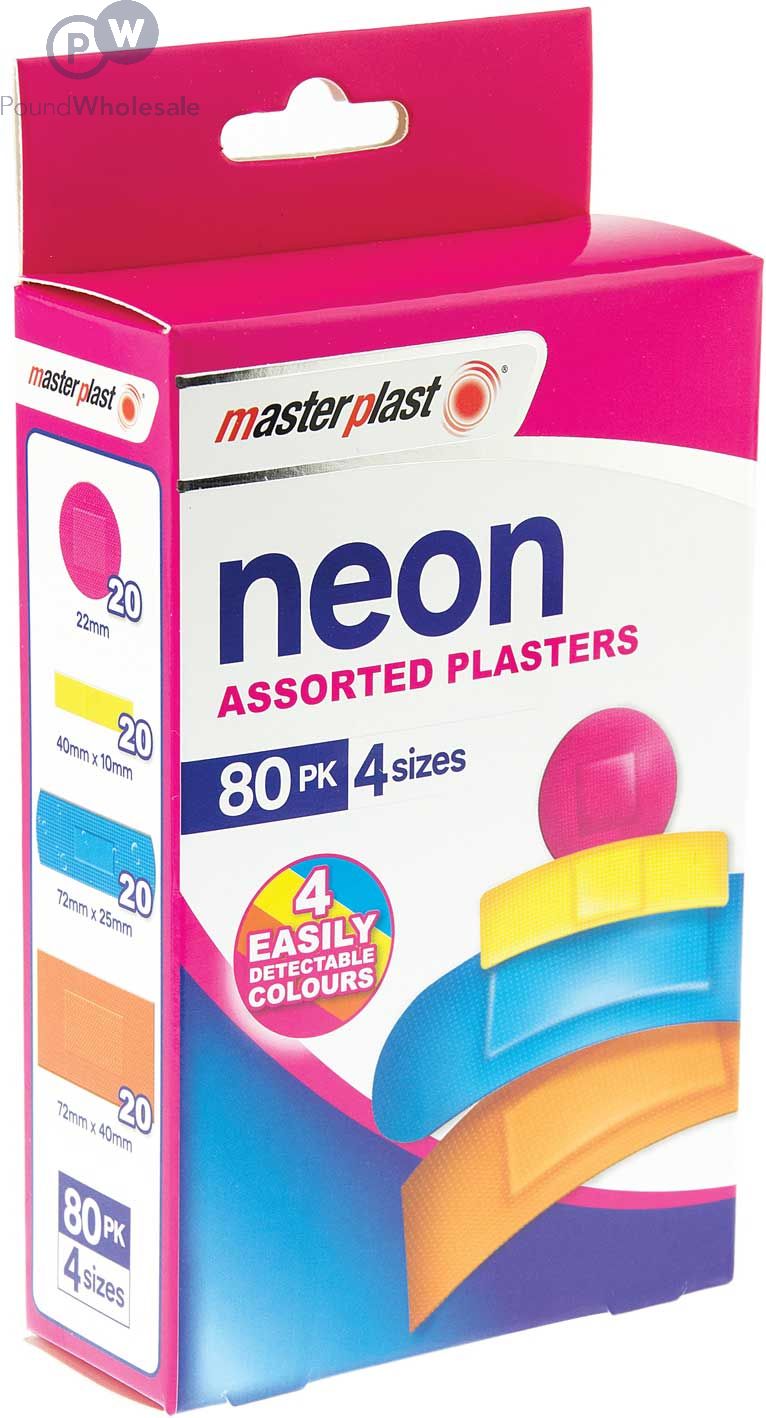 Wholesale Masterplast Neon Plasters 80 Pack | Pound Wholesale