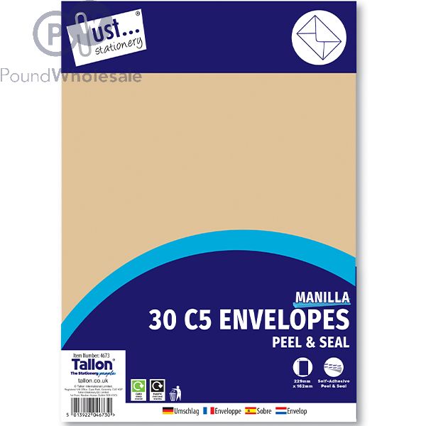 Wholesale Just Stationery C5 Manilla Peel & Seal Envelopes 30 Pack ...