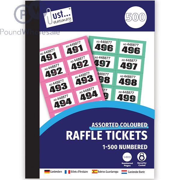 Wholesale Just Stationery Assorted Colour Numbered Raffle Tickets 1-500 ...
