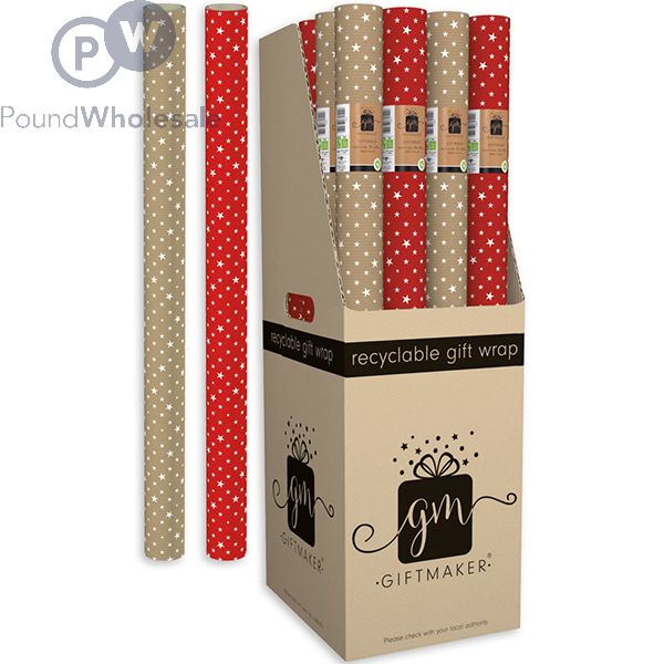 Wholesale Giftmaker Assorted Kraft Red & Gold Stars Gift Wrap 2m Cdu ...