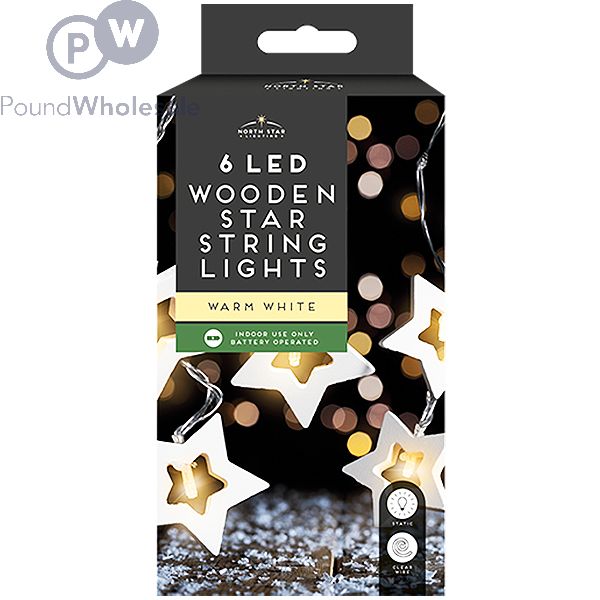 Wholesale Christmas 6 Led Wooden Star Warm White String Lights 1.5m ...