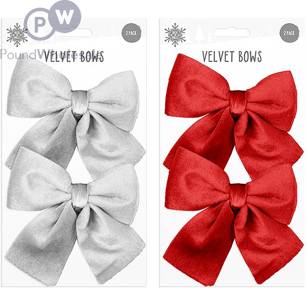 Wholesale Christmas Velvet Bows 15cm 2 Pack Assorted Colours | Pound ...