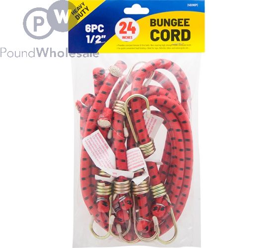 Wholesale Heavy Duty 1/2" Bungee Cord 24" 6pc | Pound Wholesale