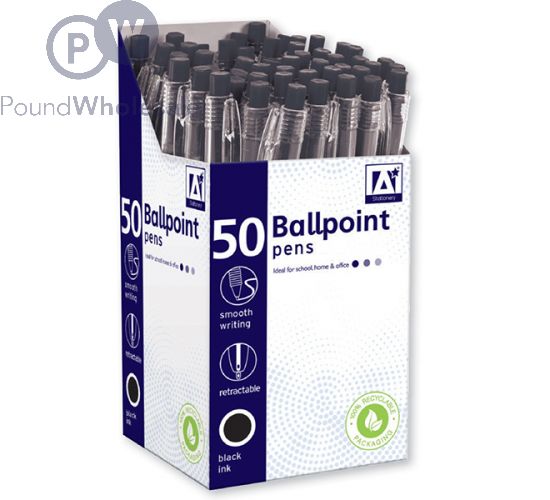 Wholesale Retractable Ballpoint Pens Black 50 Pack | Pound Wholesale
