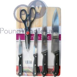 Wholesale Prima 5pc Knife Set With Wooden Chopping Board | Pound Wholesale