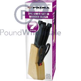 Wholesale Prima Knife Set With Wooden Block 7pc | Pound Wholesale