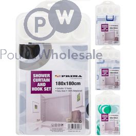 Wholesale Prima Shower Curtain And Hook Set 180 X 180cm Assorted ...