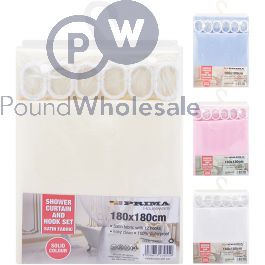 Wholesale Prima Satin Shower Curtain & Hook Set 180cm X 180cm Assorted ...