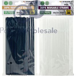 Wholesale Prima Flexible Reusable Straws 30 Pack Black & White Assorted ...