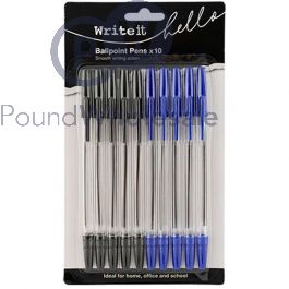Wholesale Write It Assorted Colours Ballpoint Pens 10 Pack | Pound ...