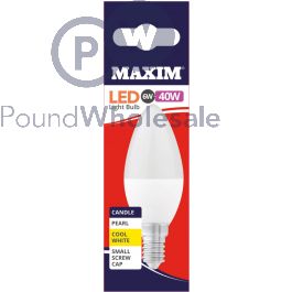 Wholesale Maxim Led Light Bulb 6w=40w Candle Pearl Cool White Ses ...