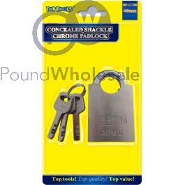 Wholesale 40mm Concealed Shackle Chrome Padlock | Pound Wholesale